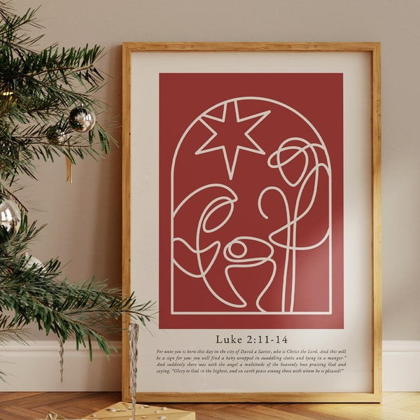Modern Nativity Art Minimalist Christmas Decor Religious Boho Christian ...