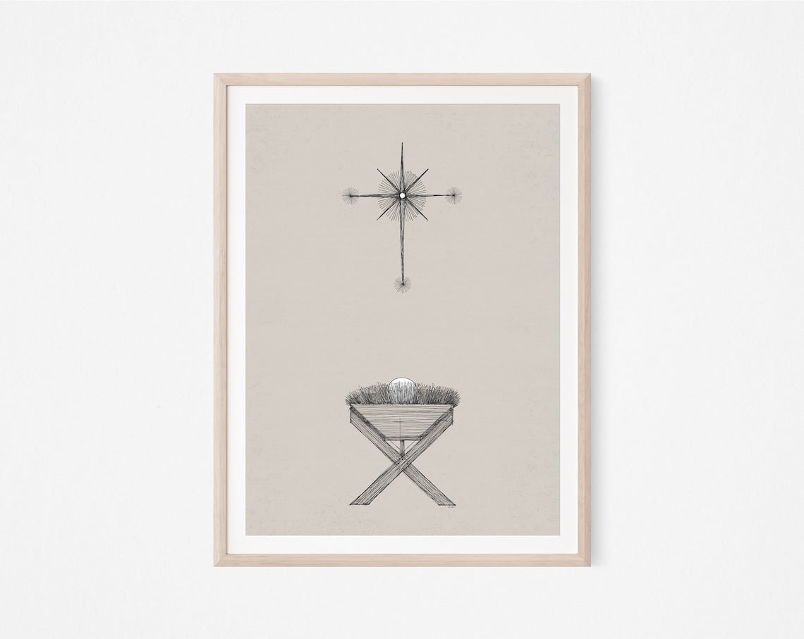 Modern Nativity Wall Art, PRINT, Christmas Print, Away in a Manger ...