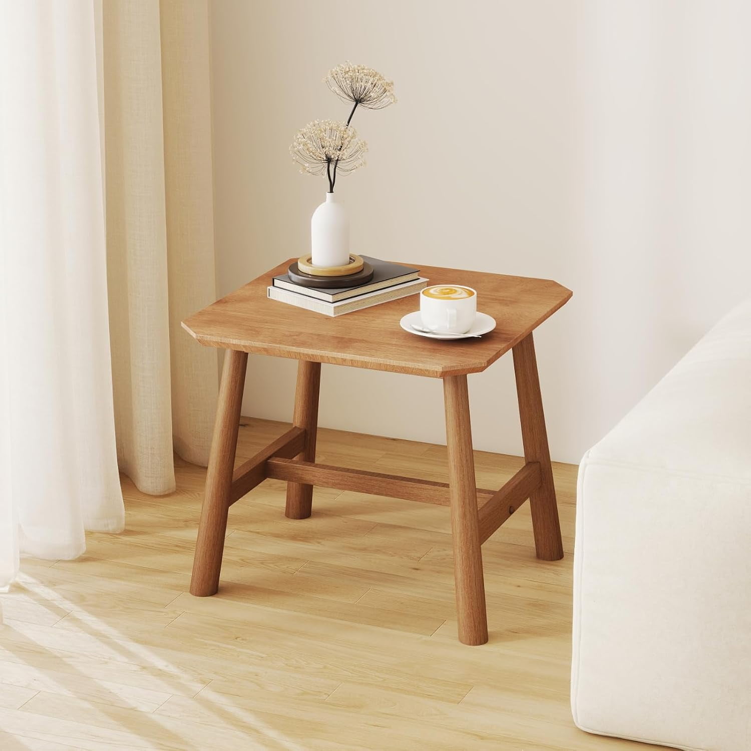Modern Natural Wood End Table, Boho Square Side Table Farmhouse Night ...