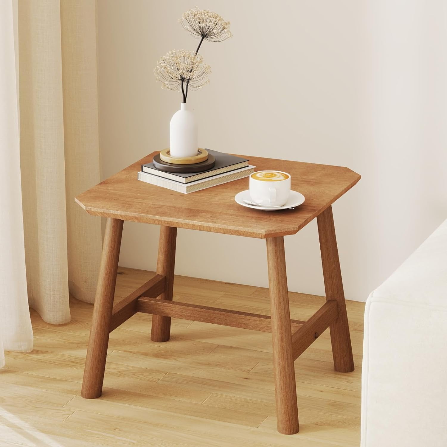Modern Natural Wood Side End Table, Small Square Rustic Farmhouse Night ...