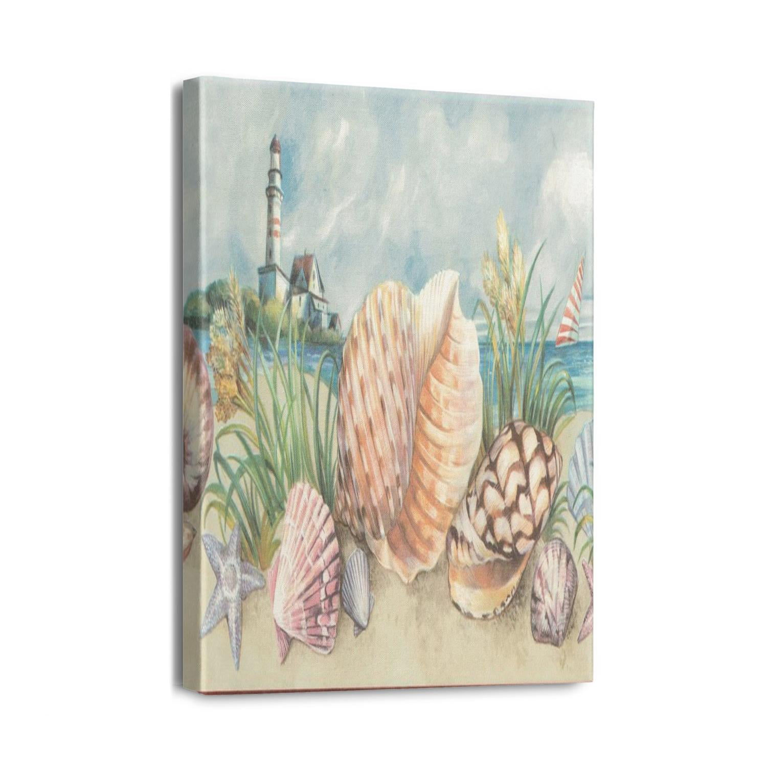Modern Nautical Artwork Rustic Shell Coastal Theme, Seashell & Starfish ...