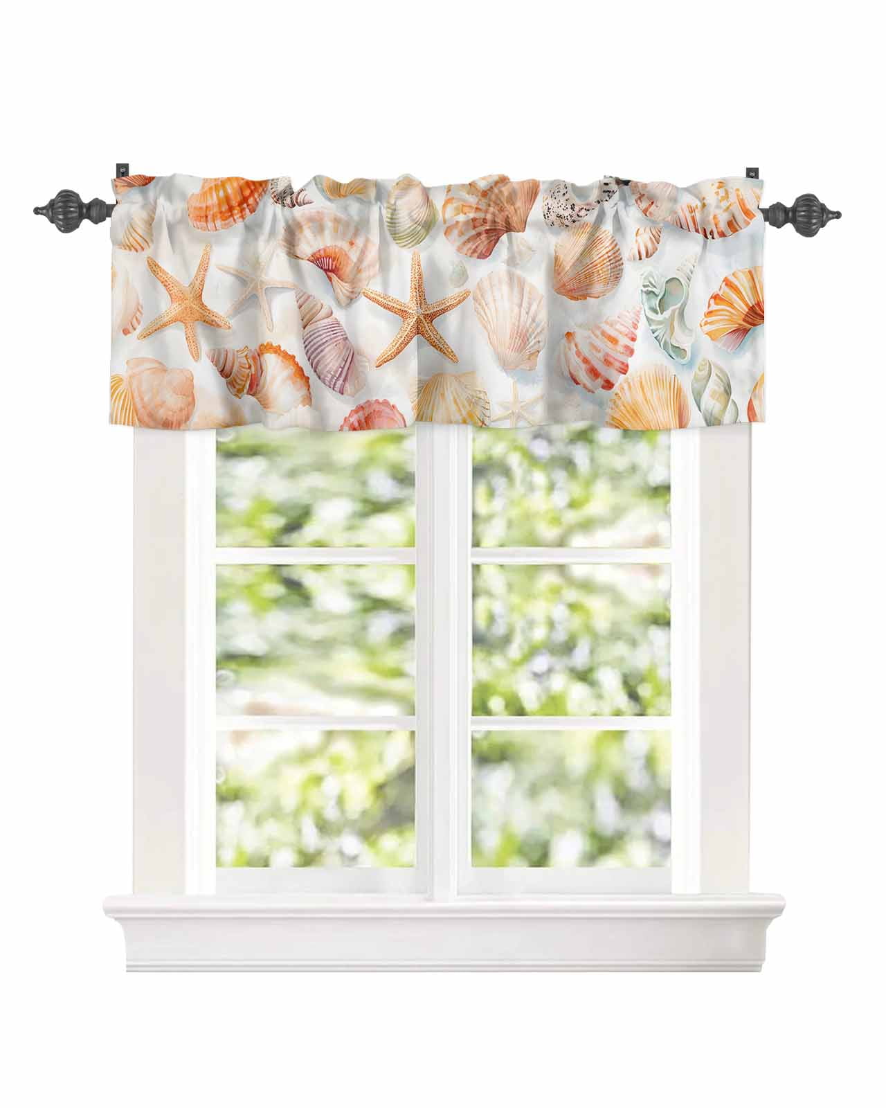 Modern Nautical Ocean Shell Starfish Curtain Valances for Kitchen ...