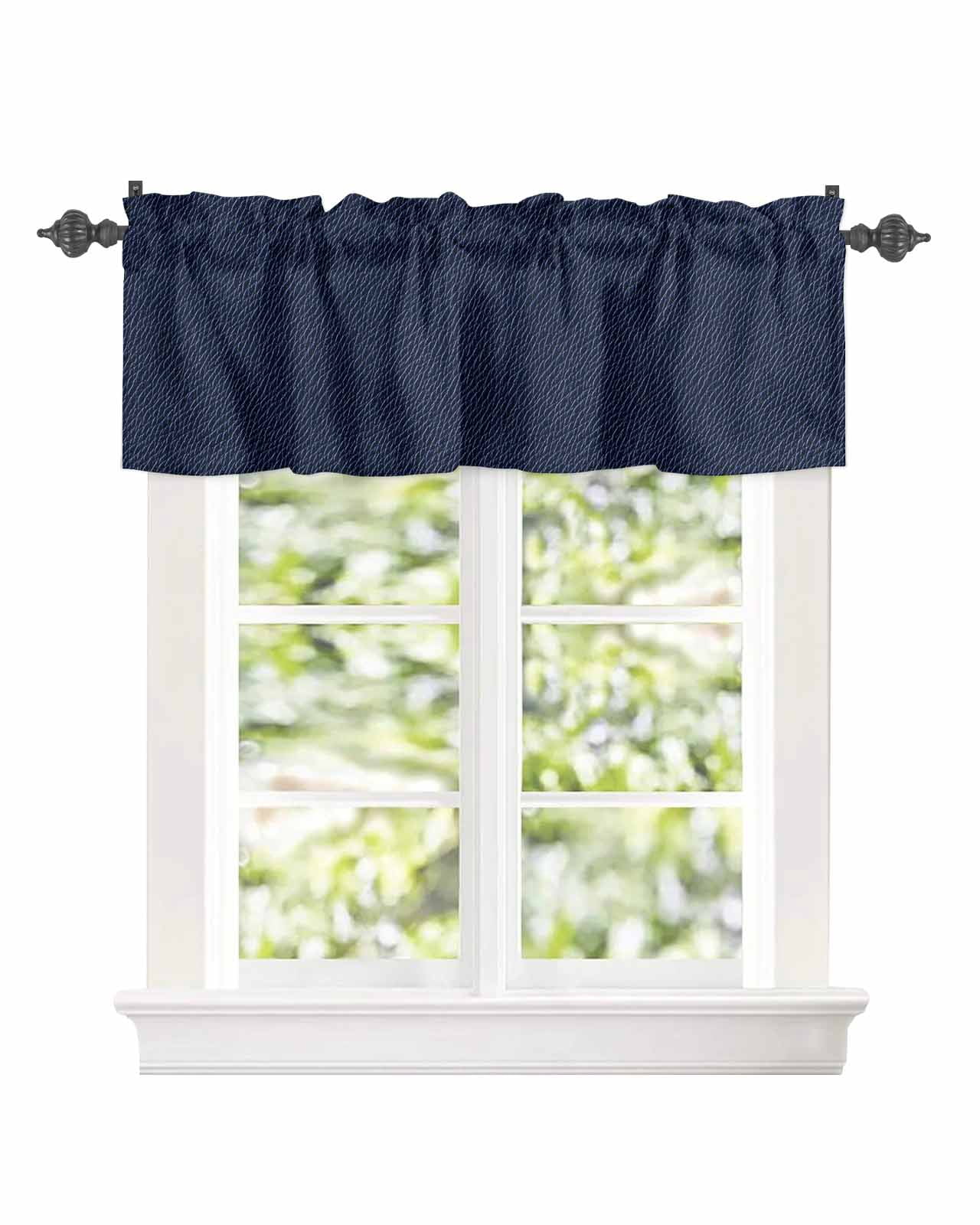 Modern Navy Blue Cowhide Curtain Valances for Kitchen Windows,Rod ...