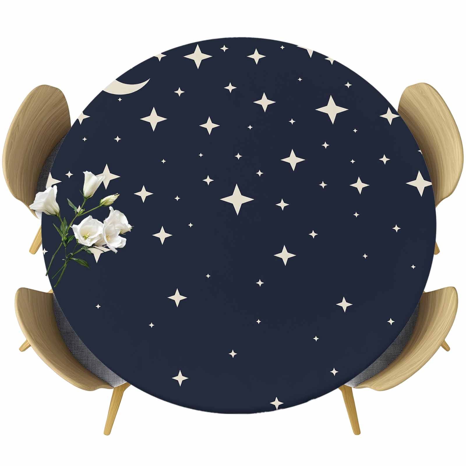 Modern Navy Blue Round Tablecloth, Fitted Table Cover with Elastic for ...