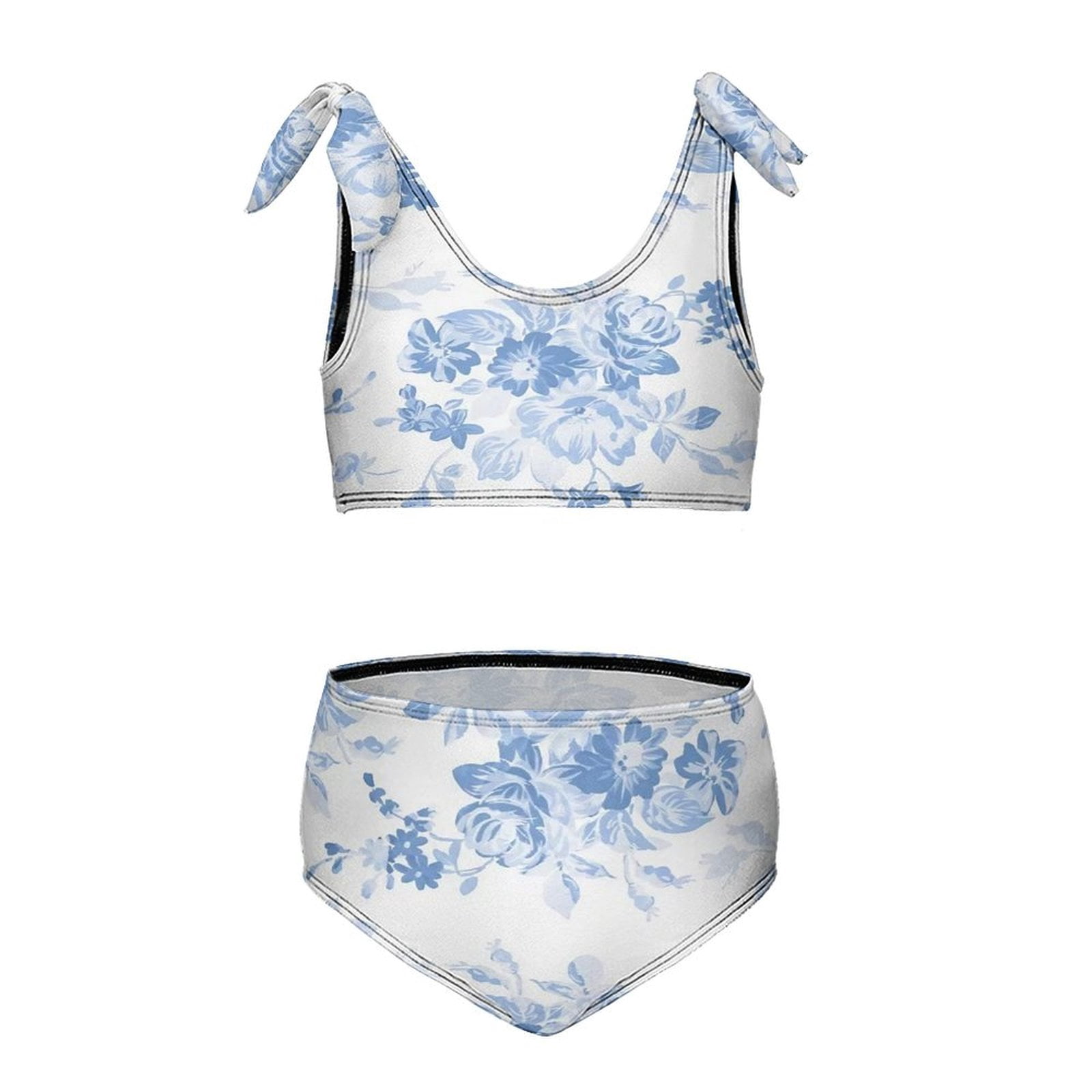 Modern Navy Blue White Watercolor Elegant Floral Girl's 2 Piece Bikini ...