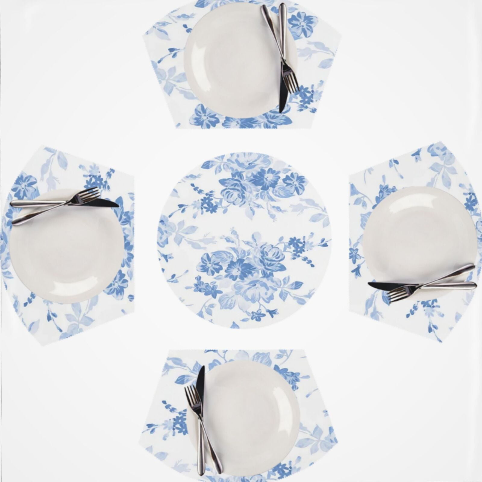 Modern Navy Blue White Watercolor Elegant Floral Round Table Placemats ...