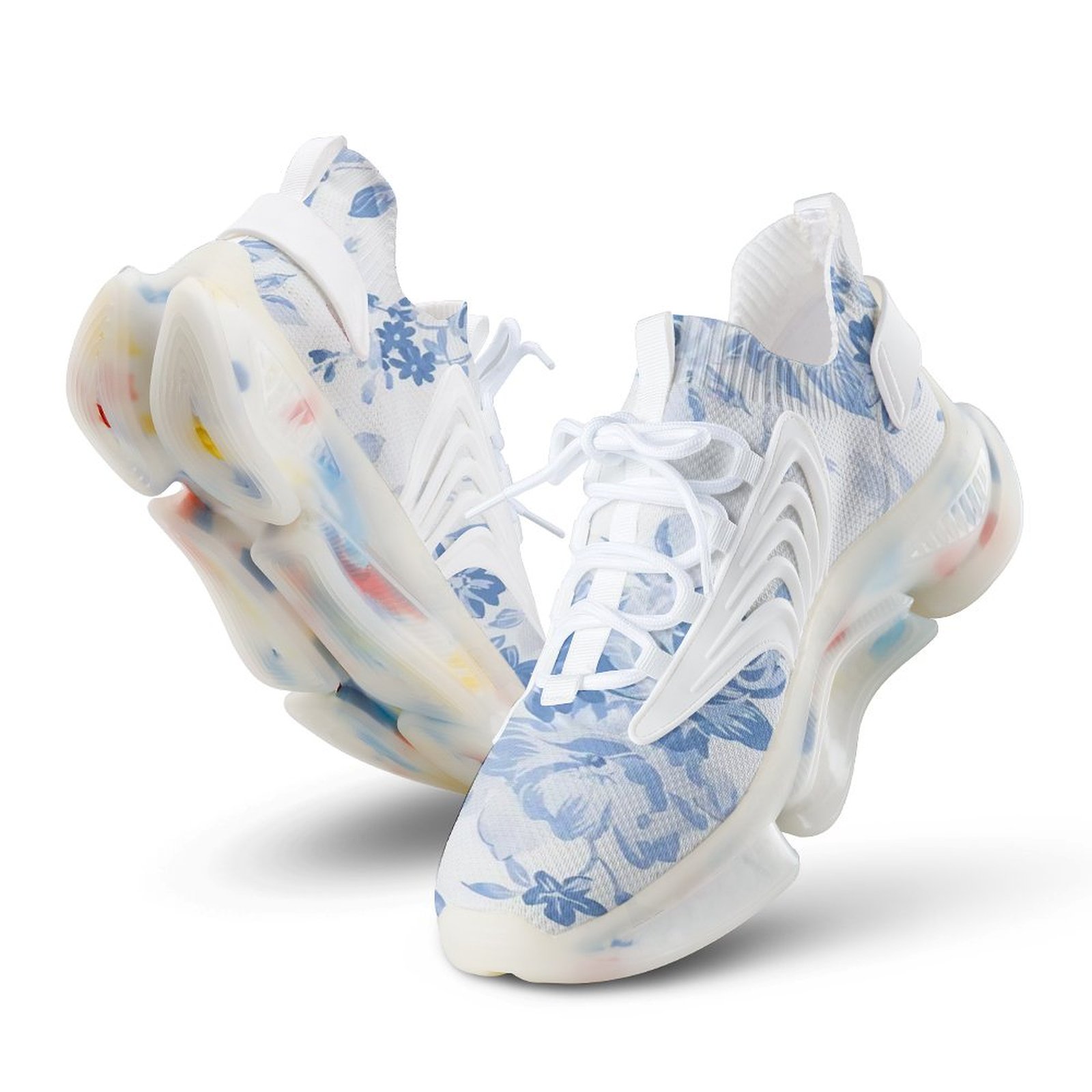 Modern Navy Blue White Watercolor Elegant Floral Walking Shoes for Men ...