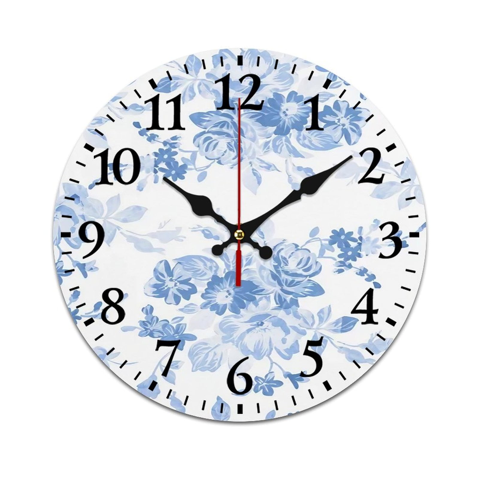 Modern Navy Blue White Watercolor Elegant Floral Wall Clock Modern ...