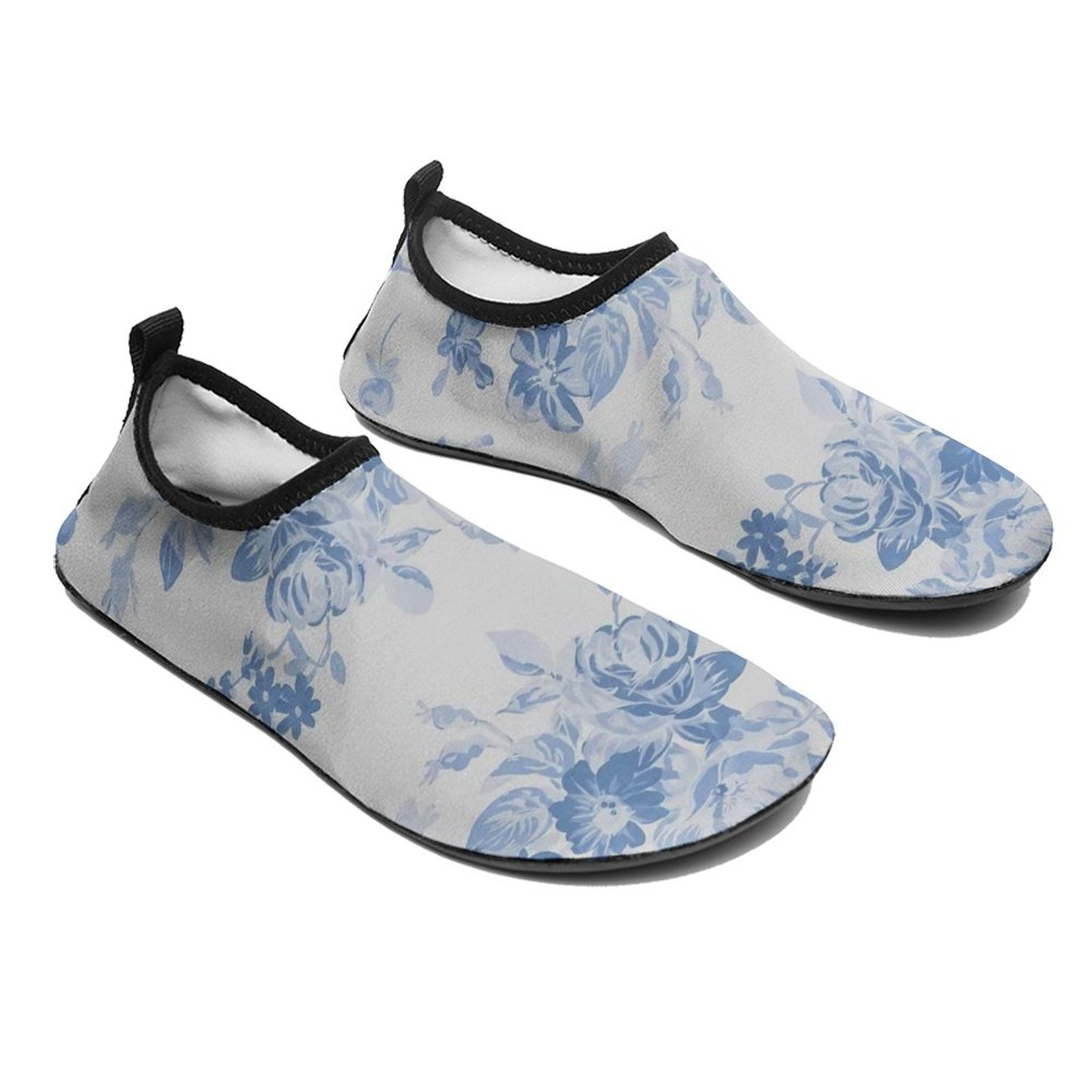 Modern Navy Blue White Watercolor Elegant Floral Water Shoes Beach Slip ...