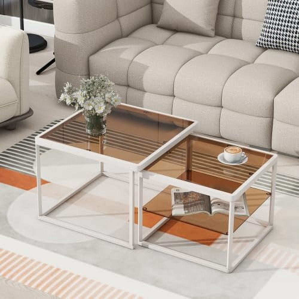 Modern Nested Coffee Table Set with High-Low Combination Design, Brown ...