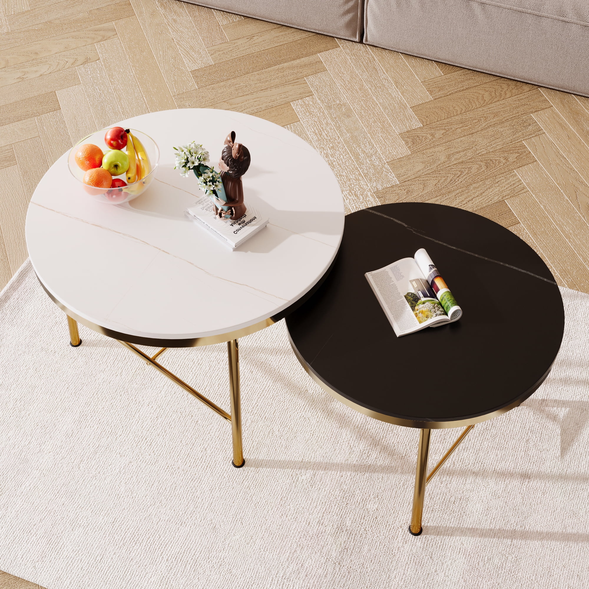 Modern Nesting Coffee Table Set Of 2 Removable Round End Table With ...