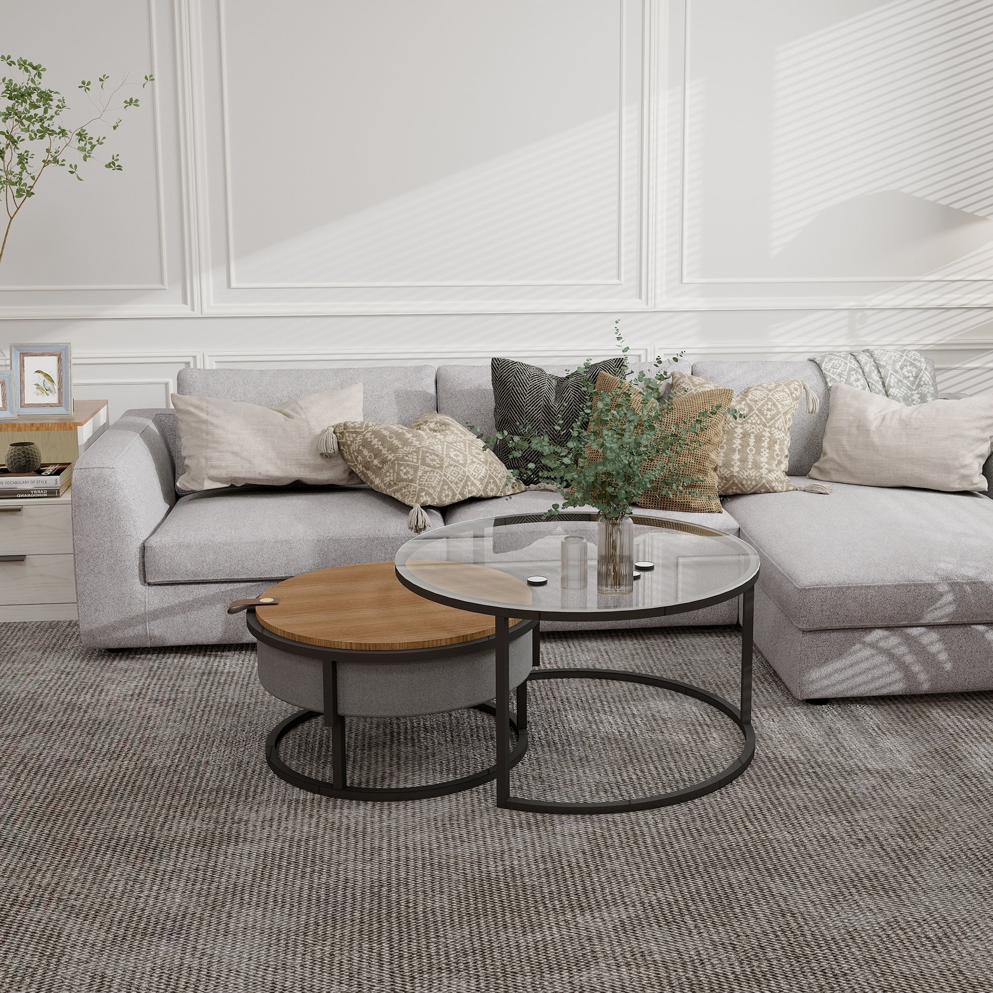 Modern Nesting Coffee Table with Hidden Storage, Set of 2 for Living ...