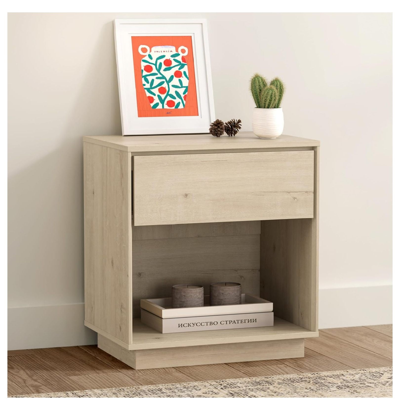 Modern Nightstand, 18" Wood End Side Table with Storage and Open Shelf ...