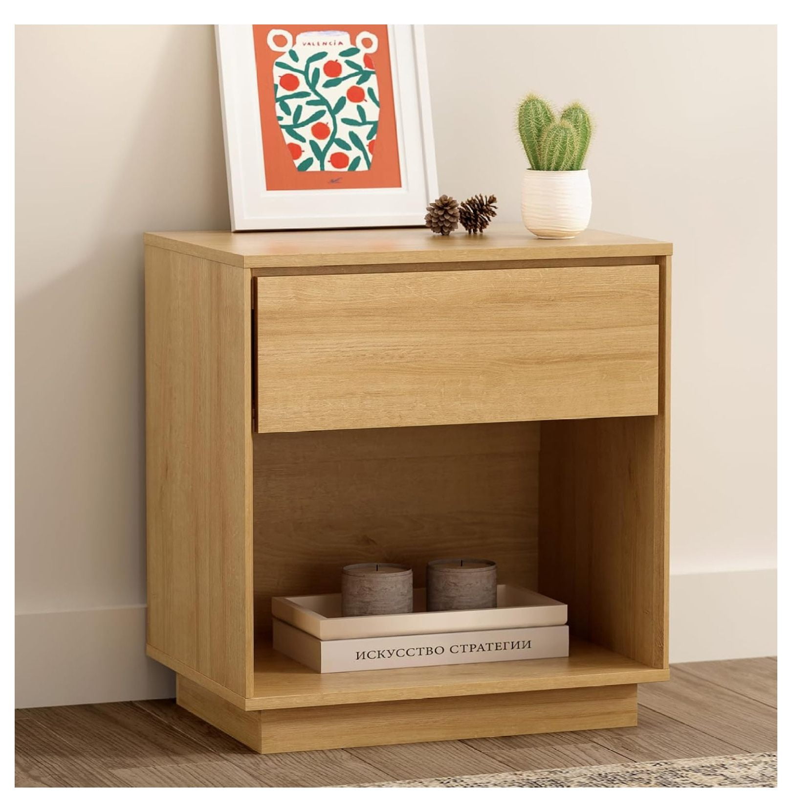 Modern Nightstand, 18" Wood End Side Table with Storage and Open Shelf ...