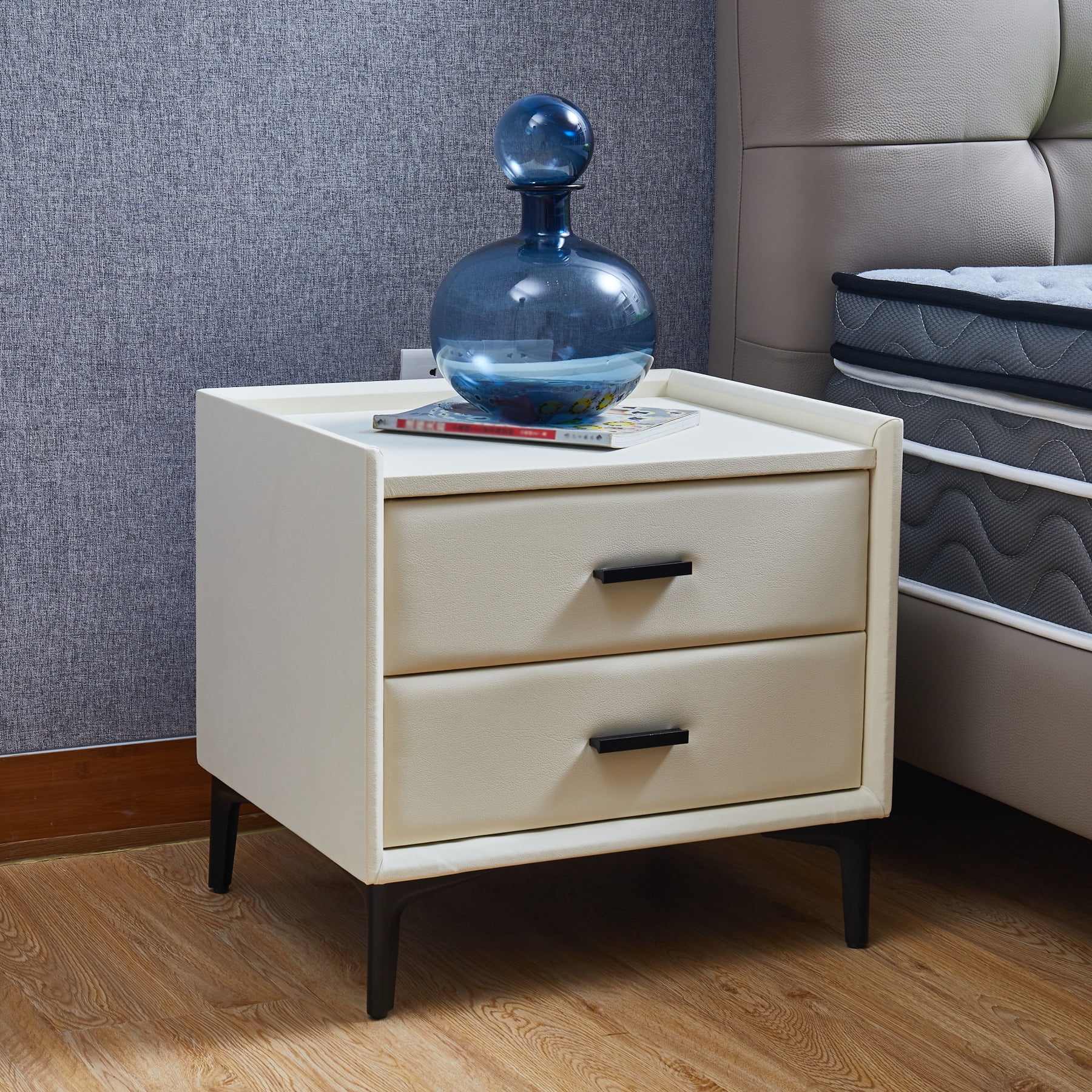 Modern Nightstand with 2 Drawers, Square Solid Wood Bedside Table with ...