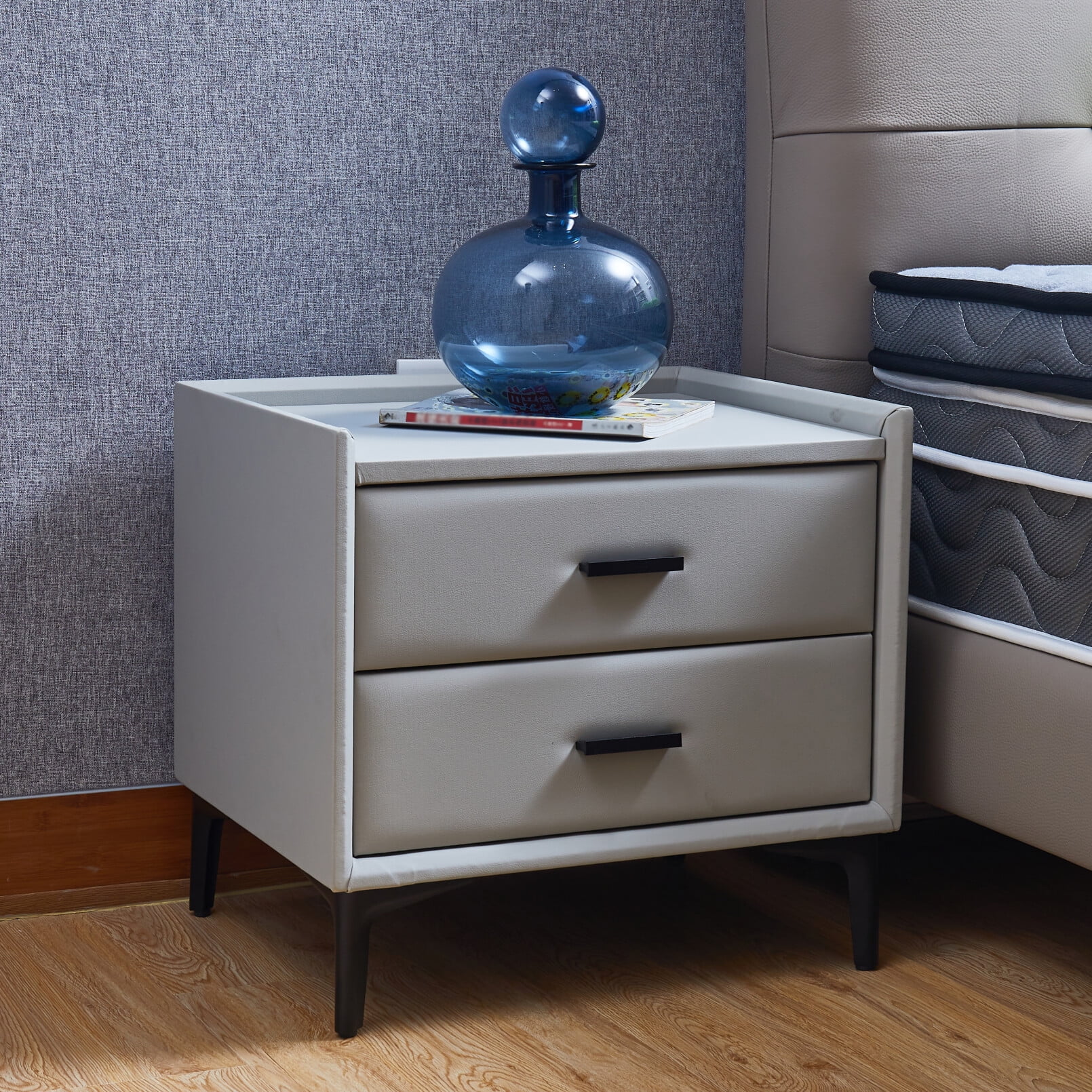 Modern Nightstand with 2 Drawers, Square Solid Wood Bedside Table with ...