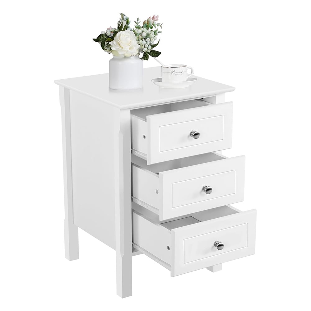 Modern Nightstand with 3 Drawer and Solid Wood Legs, Bedside Table with ...
