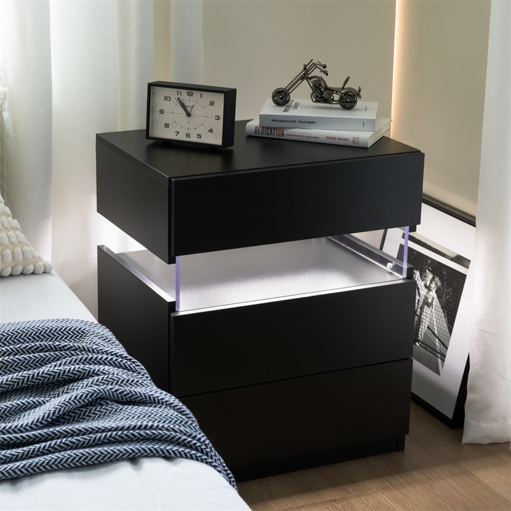 Modern Nightstand with 3 Drawers, Modern Bed Side Table with Acrylic ...