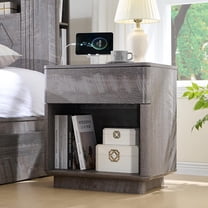 25 Tall Modern Nightstand with Charging 23.6 Wide Wood Bedside Table 2 ...