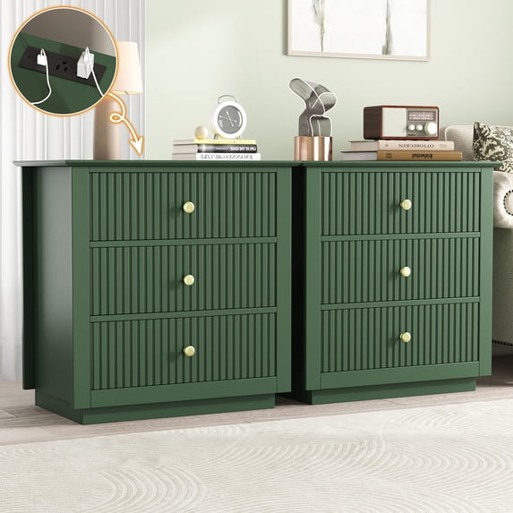 Modern Nightstand with Charging Station & 3 Drawers, 24 Inch Wide ...