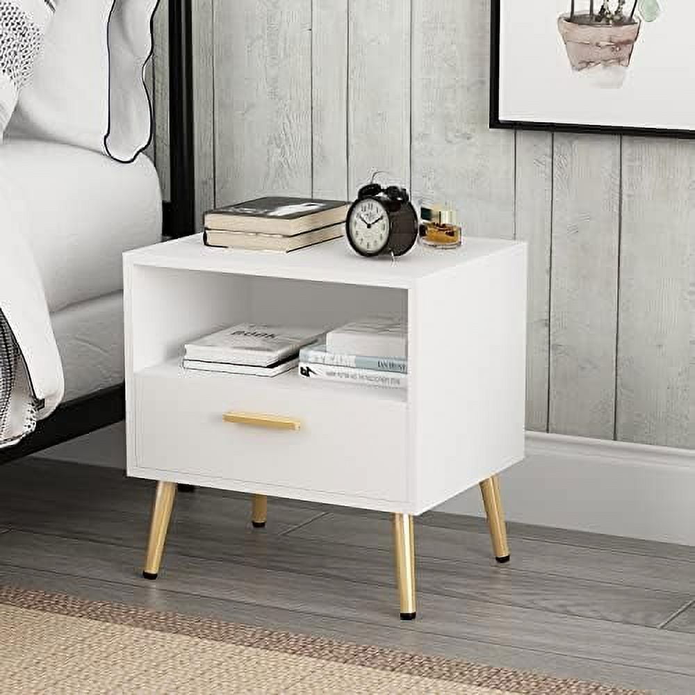 Modern Nightstand with Drawer and Open Shelf, Bedside Table End Side ...