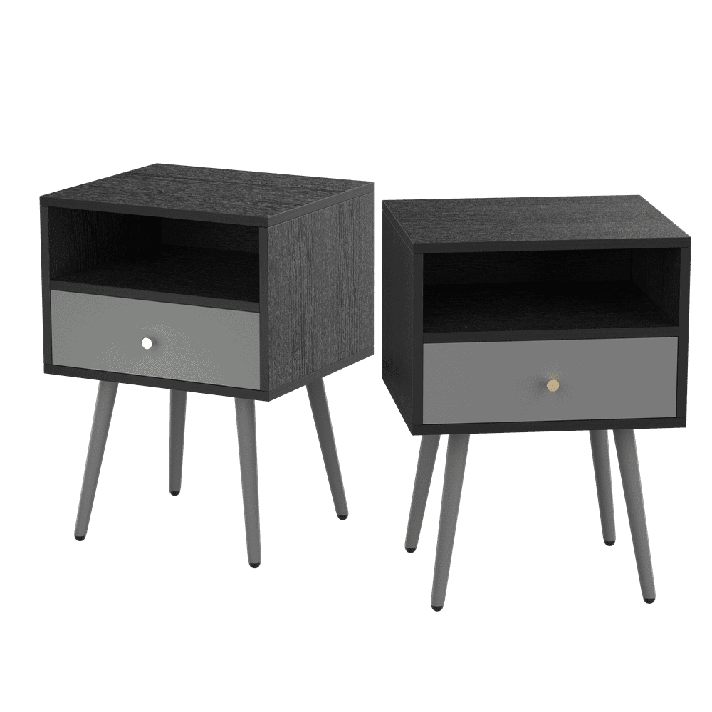 Modern Nightstand End Table With Shelves Removable Drawer Steel Legs ...