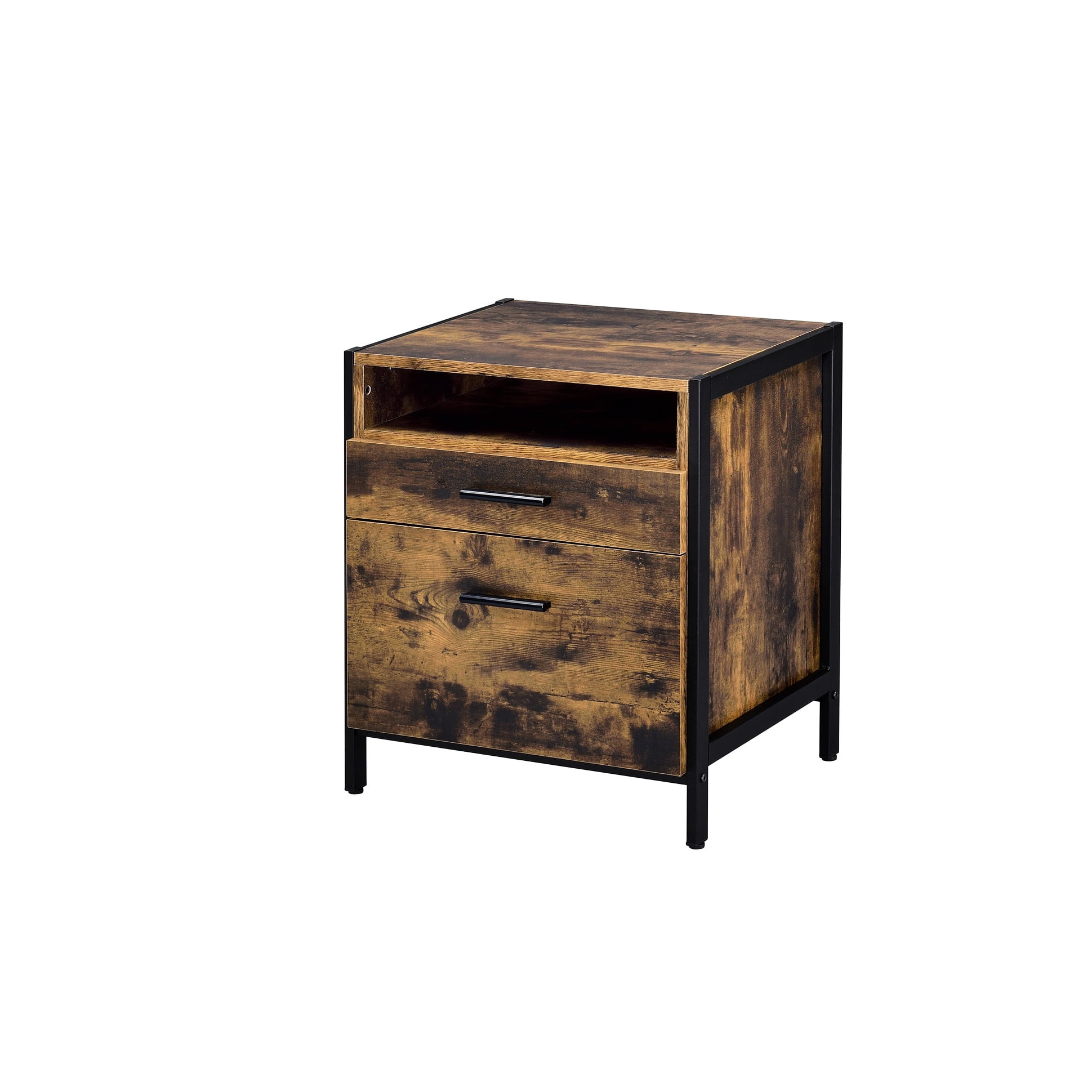 Modern Nightstand In Oak Color With Metal Frame And Functional ...