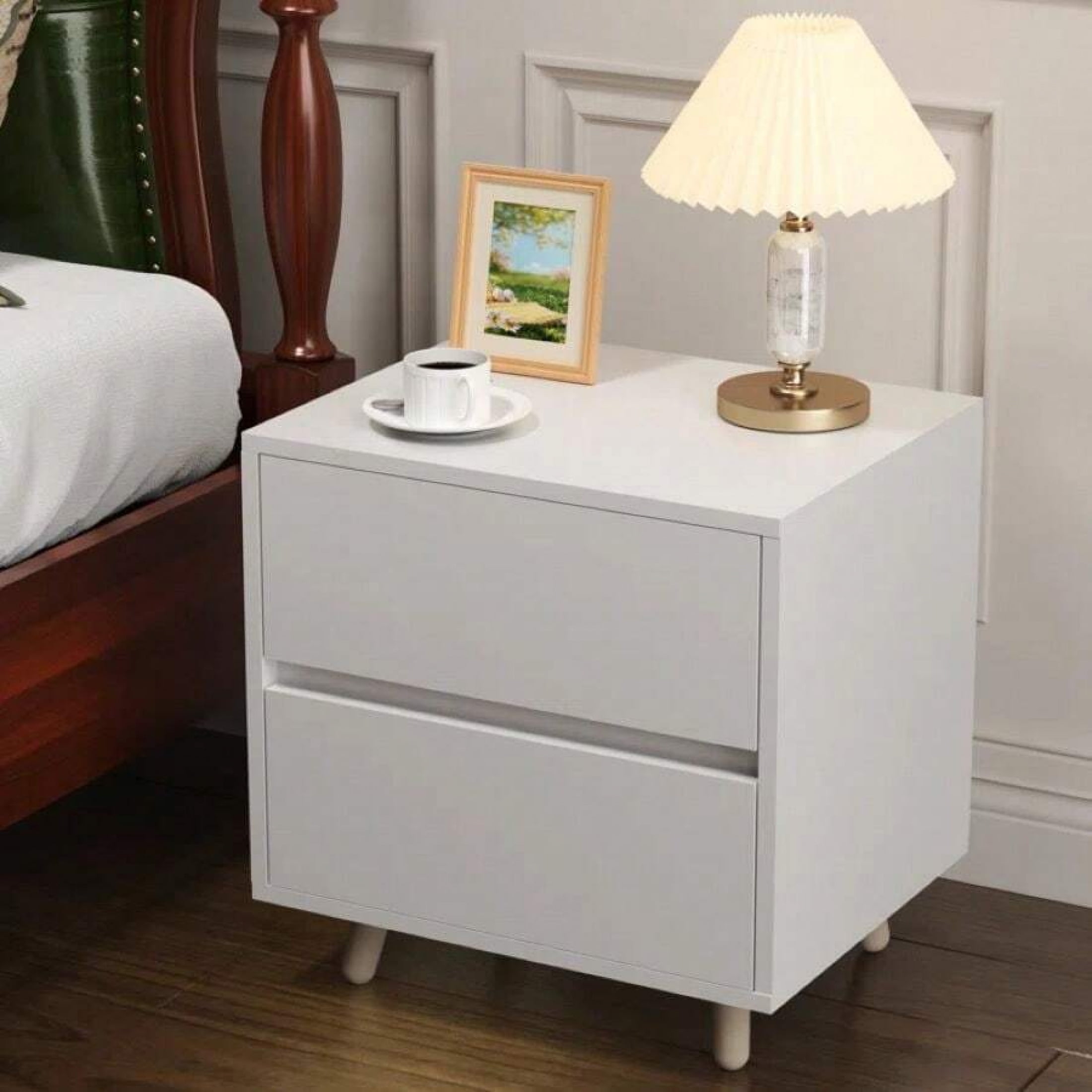 Modern Nightstand - MDF Bedside Table, 2-Tier Storage End Table ...