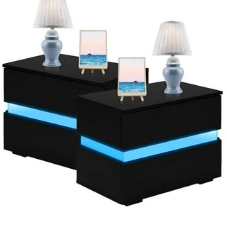 Bedroom Nightstand with Control LED Backlight, High Gloss Wooden End ...