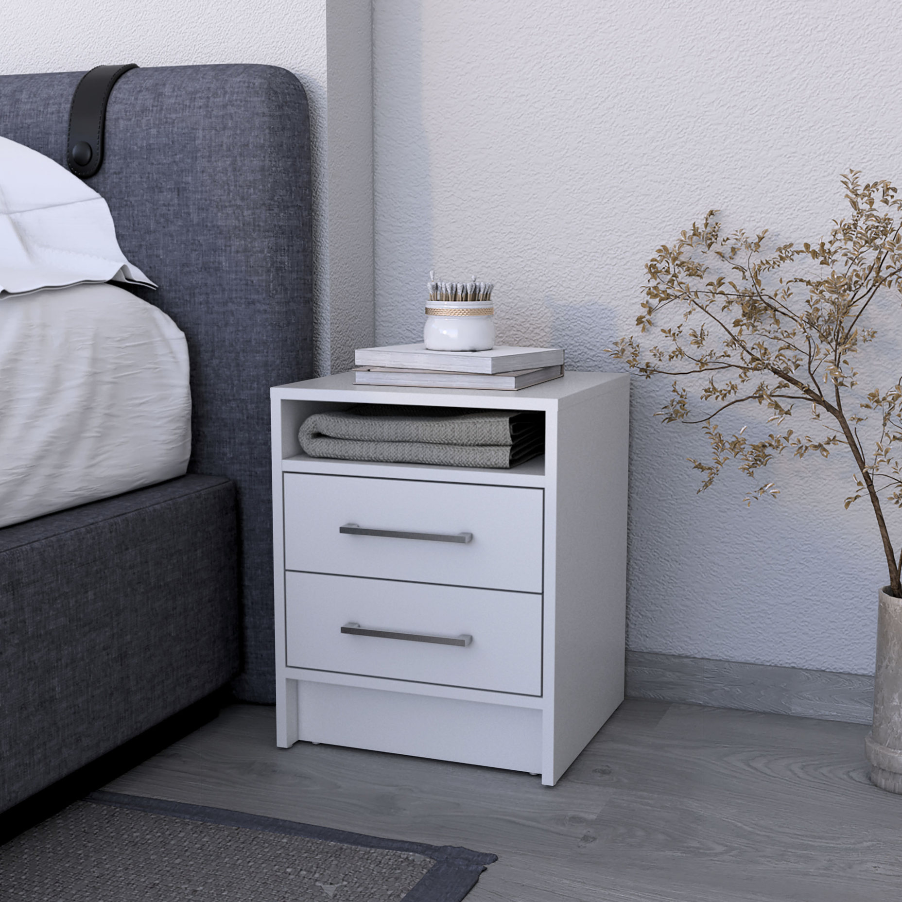 Modern Nightstand in Melamine | Two Drawers for Bedroom Organization ...