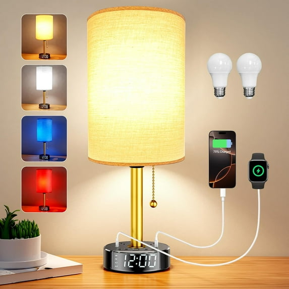 Modern Nightstand with Alarm Clock, USB /C Charging Ports & 2 AC ...