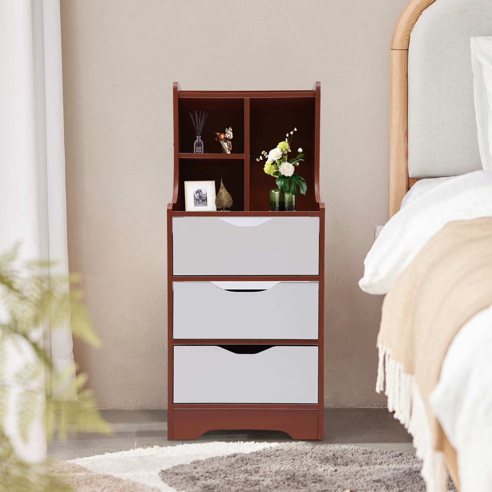 Walmart Modern Easy Assemble Bedside Stand with Shelf, 1/2/3 Drawers ...