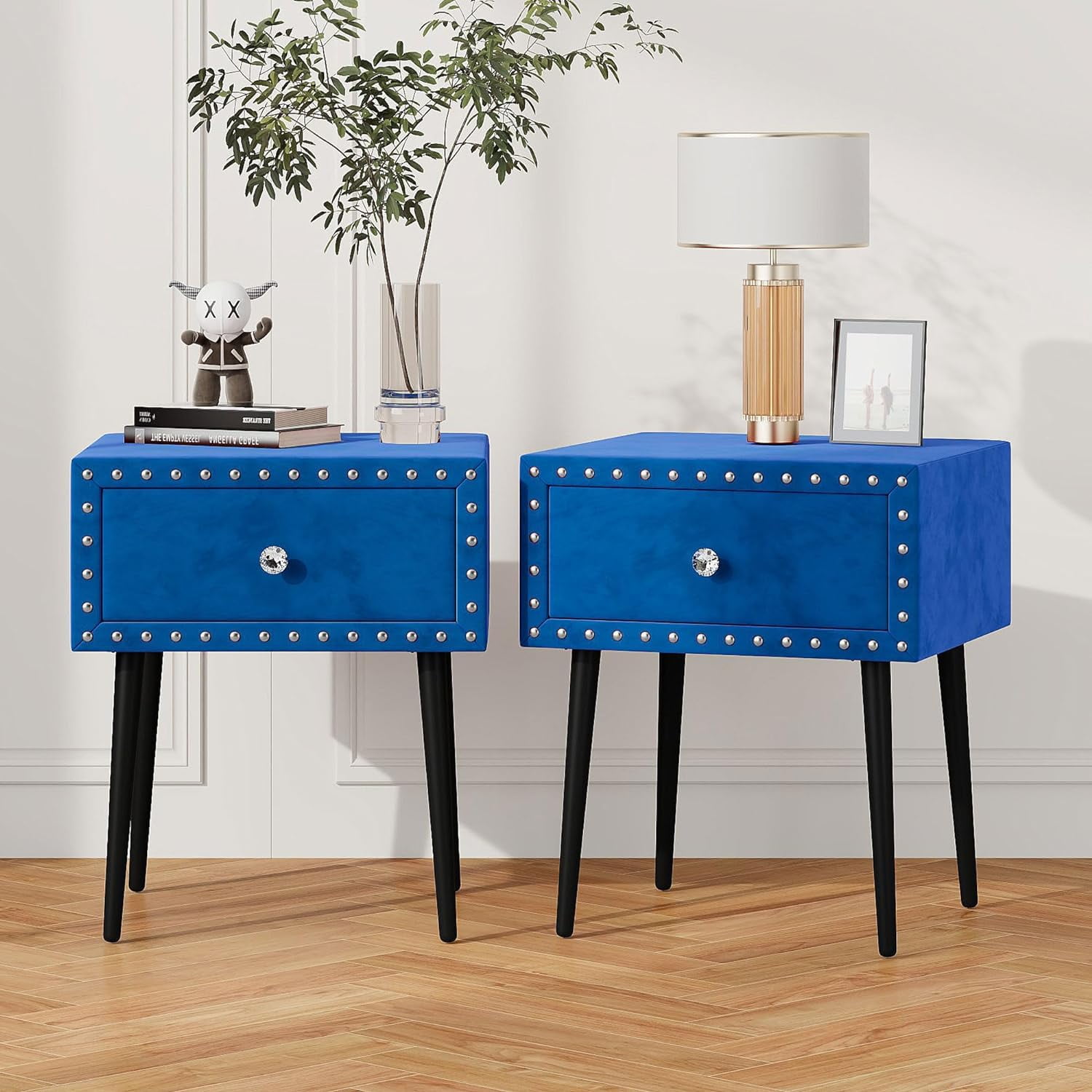 Modern Nightstands Set of 2 with Drawer and Crystal Handle, Elegant ...