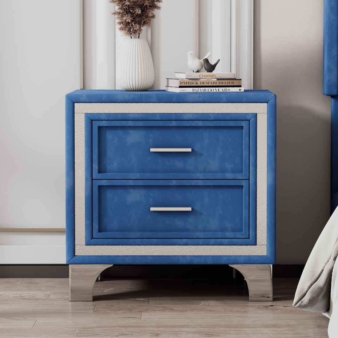 Modern Nightstands with Metal Legs for Bedroom, Velvet Bedside Table ...