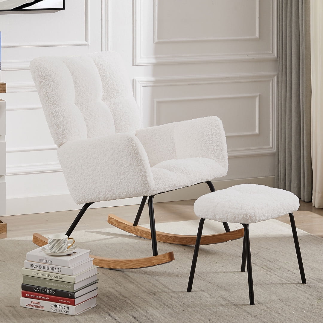 Modern Nursery Rocking Chair with Foot Pedal for Mom and Baby, Lounge ...