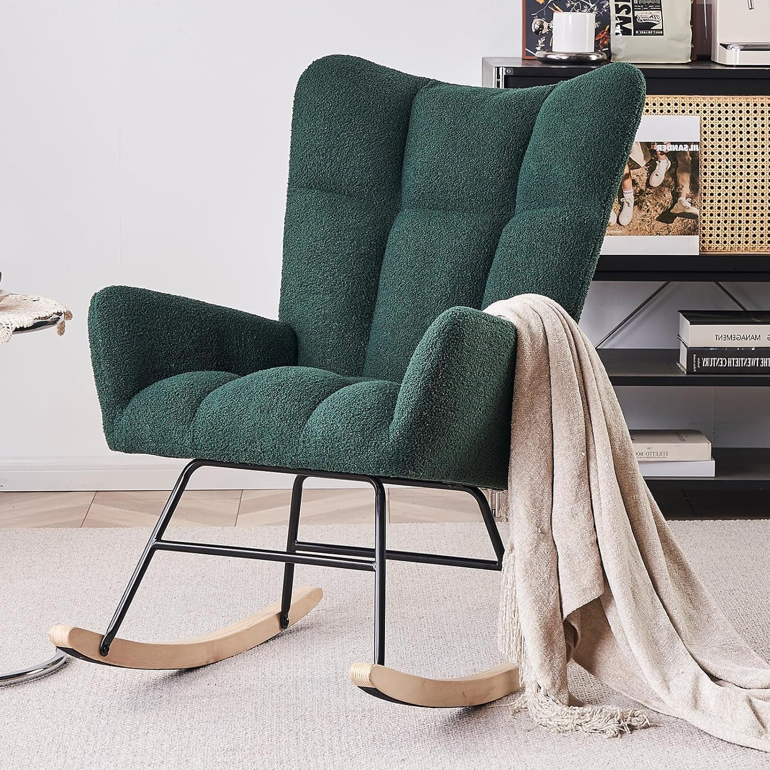 Modern Nursery Rocking Chair, Upholstered Glider Chair with High ...