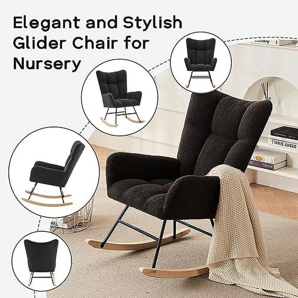 Modern Nursery Rocking Chair, Upholstered Glider Chair with High ...