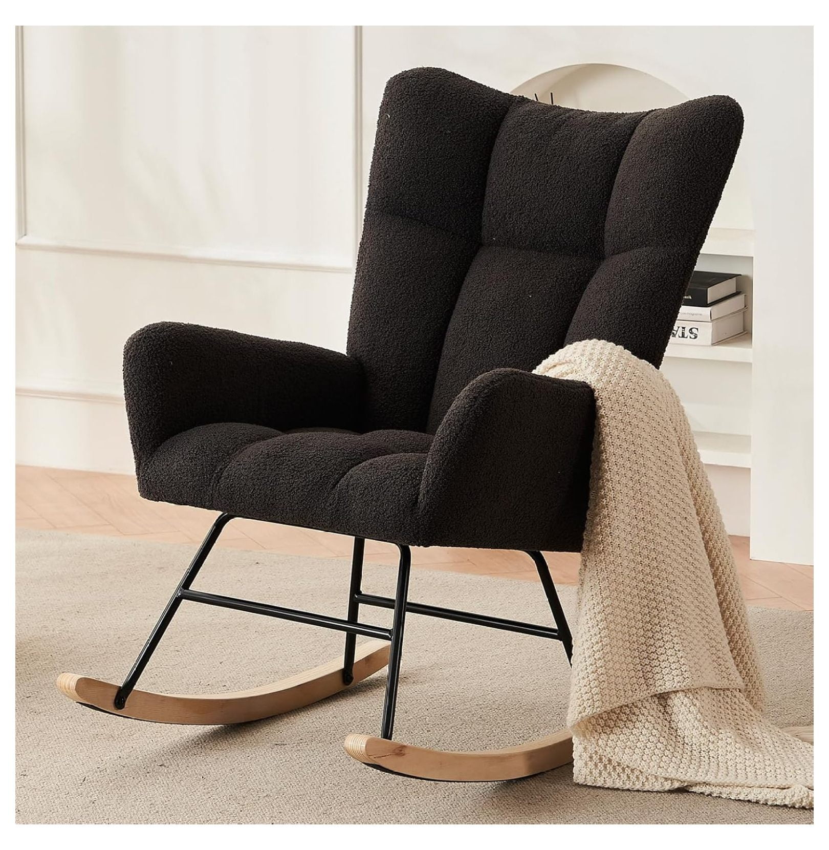 Modern Nursery Rocking Chair, Upholstered Glider Chair with High ...