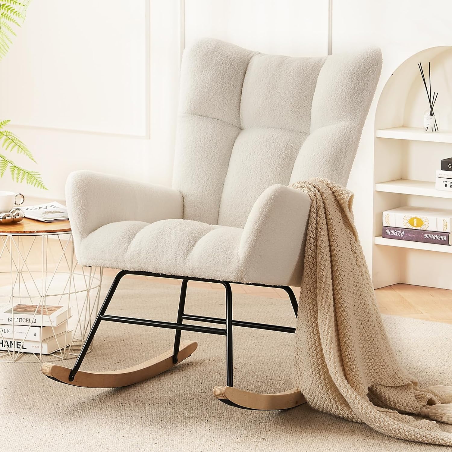 Modern Nursery Rocking Chair, Upholstered Glider Chair with High ...