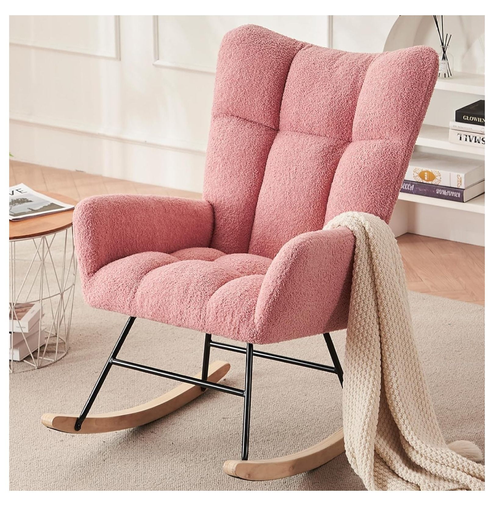 Modern Nursery Rocking Chair, Upholstered Glider Chair with High ...