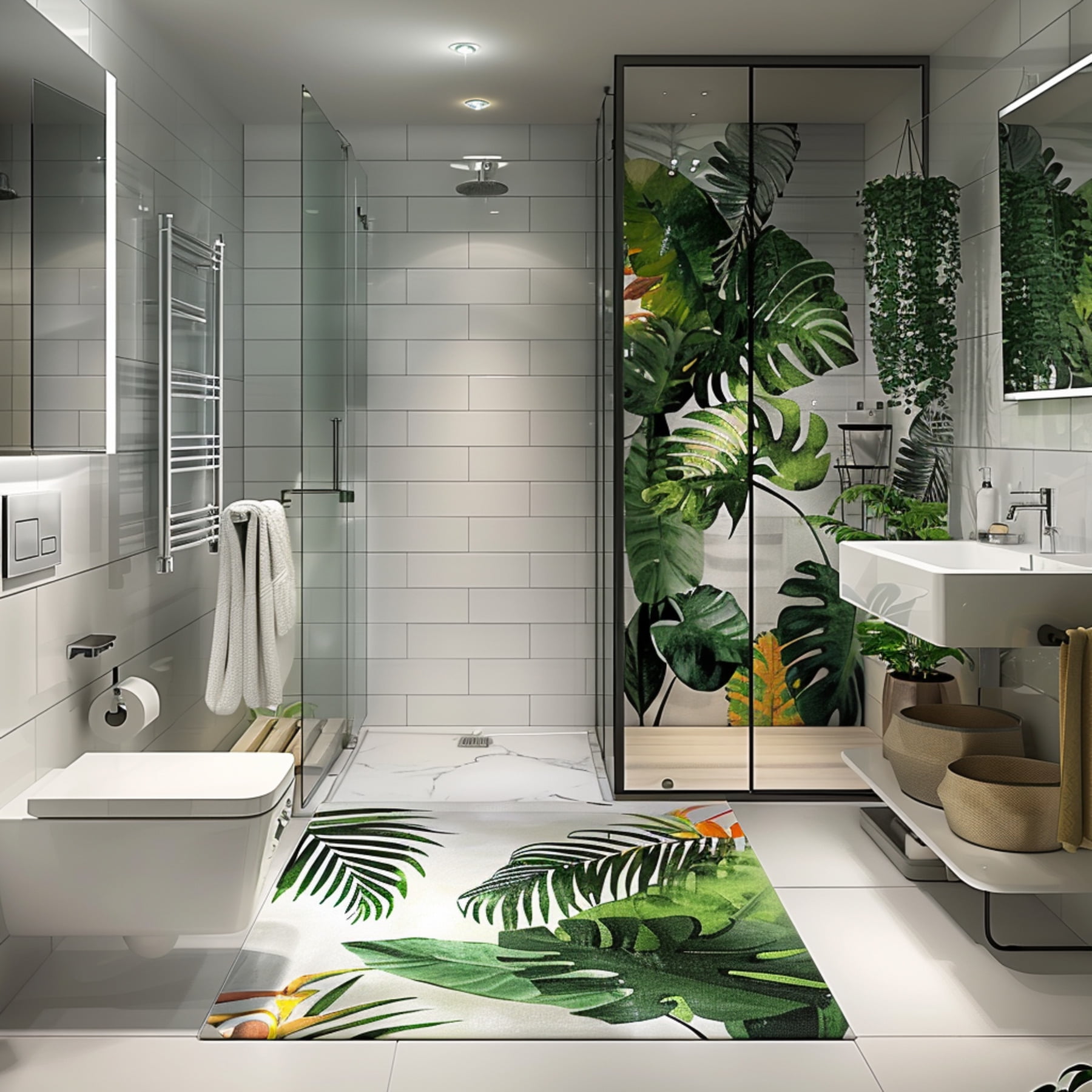 Modern Oasis White Tile Bathroom Set With Rainforest Glass Door And