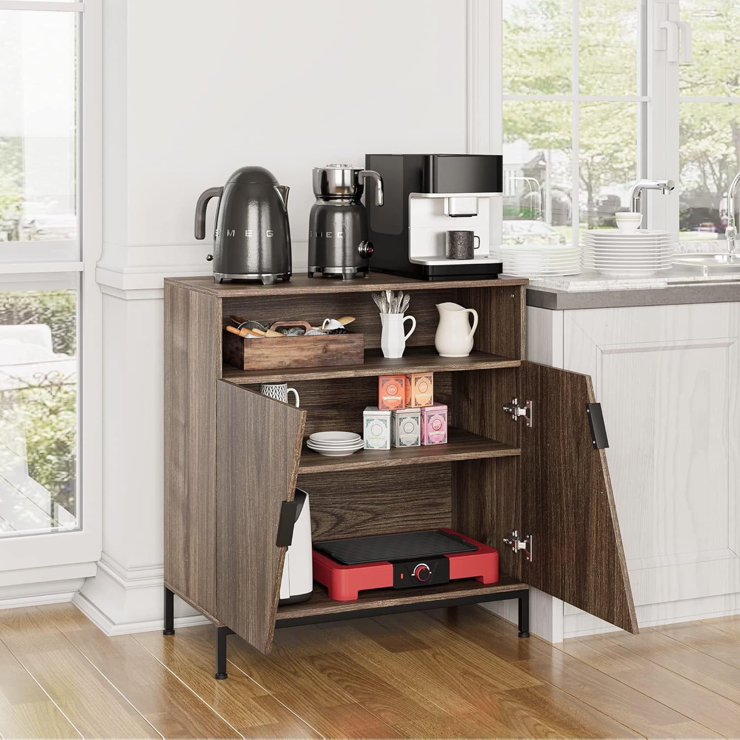 Modern Oblique-Door & Fluted Sideboard - Mid-Century Inspired Buffet ...