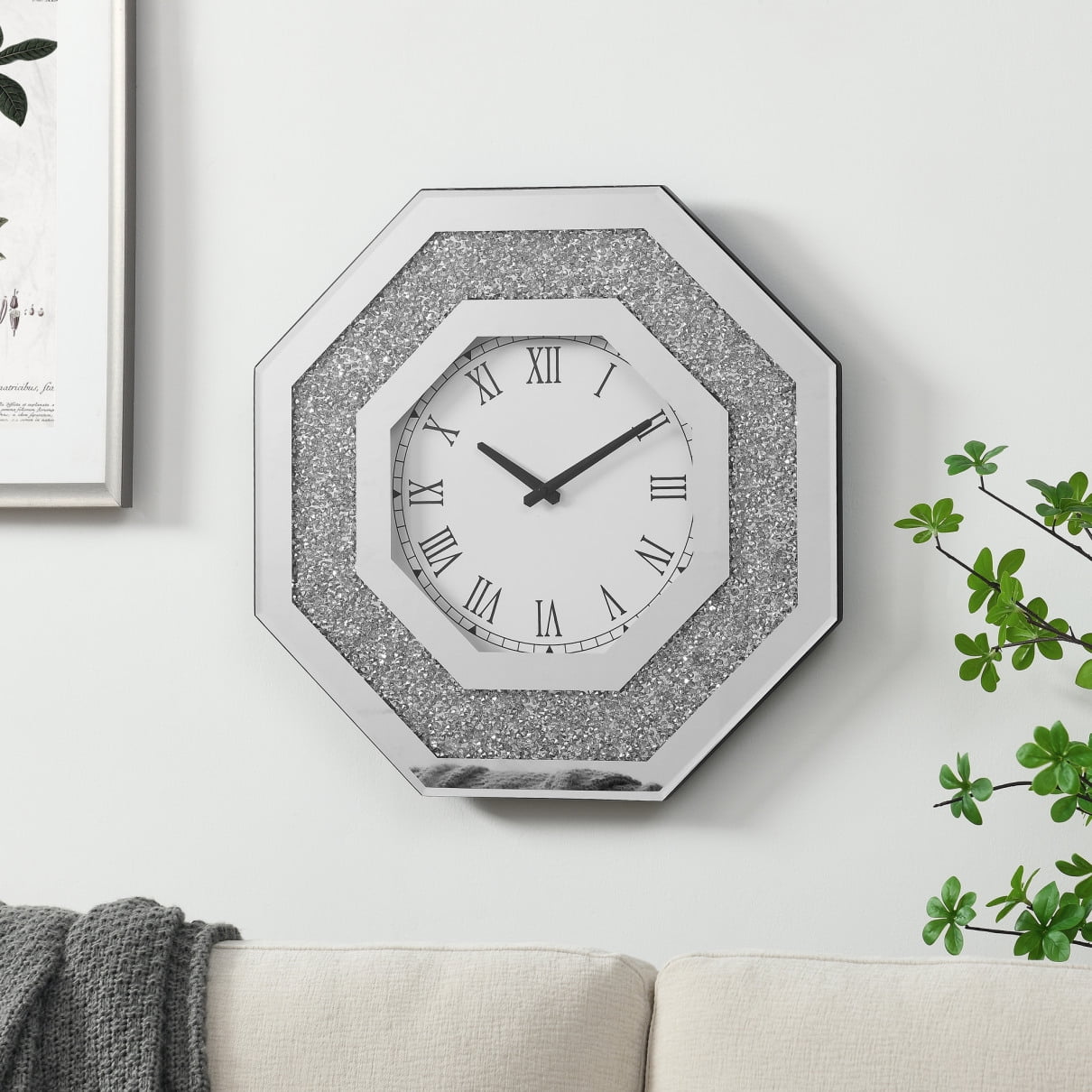 Modern Octagonal Mirror Wall Clock with Handcrafted Glass Design for ...