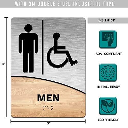 Modern Office Business Restroom Sign - Men's Handicap - 6"x8" Brushed ...