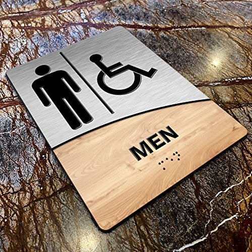 Modern Office Business Restroom Sign - Men's Handicap - 6"x8" Brushed ...