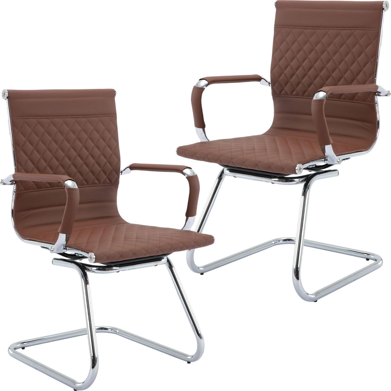 Modern Office Chairs Set of 2, Brown Faux Leather, Ergonomic ...