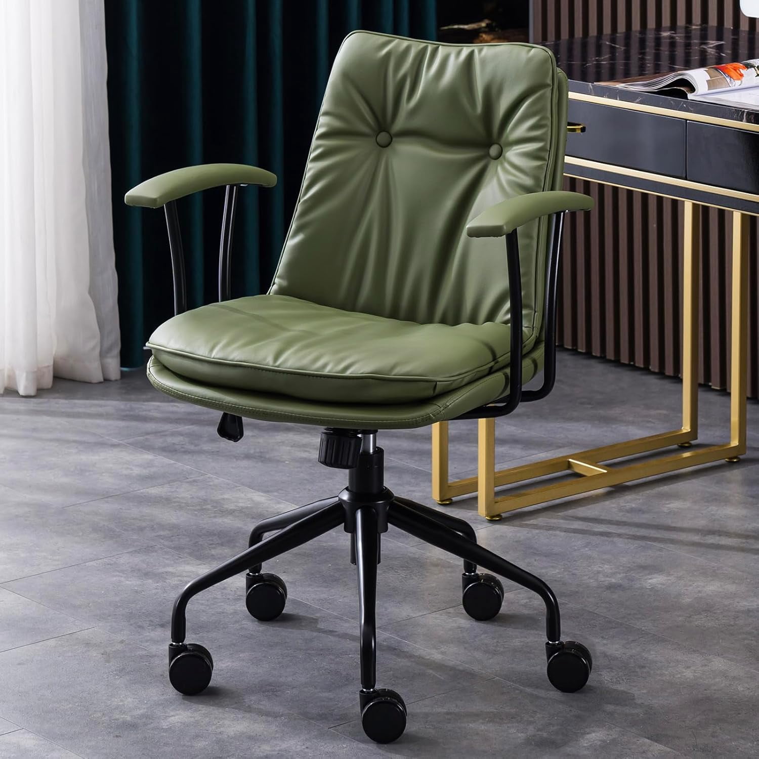 Modern Office Desk Chair Vanity Chair with Padded Armrests Mid-Back ...