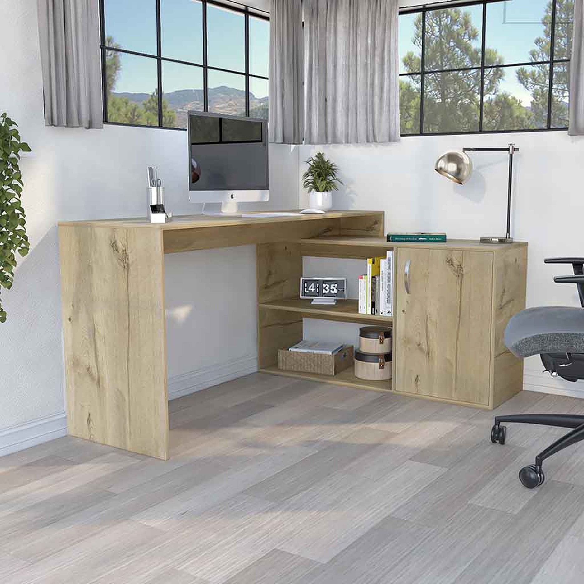 Modern Office Desk in L-Shape | Spacious Workspace Against Wall, Ideal for Screens | Particle ...