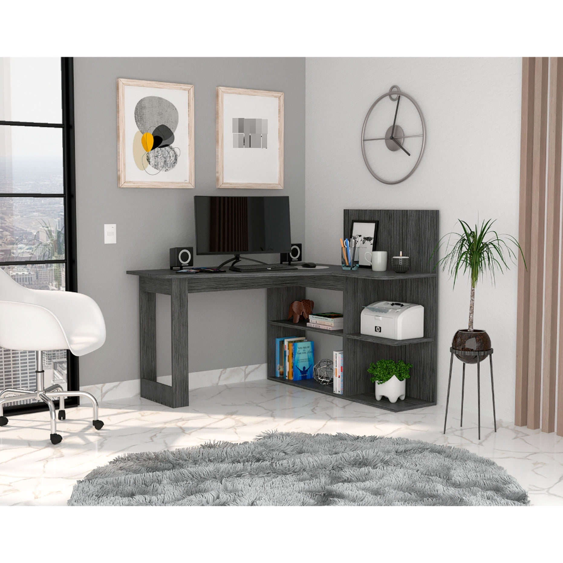 Modern Office Desk+Sleek Open Shelving”-“Daily Office Work+Keep Things ...