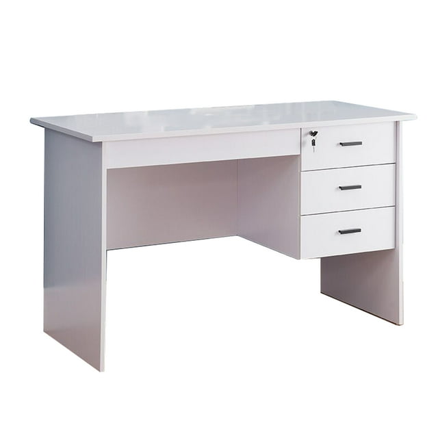 Modern Office Desk With Three Locking Drawers, White - Walmart.com